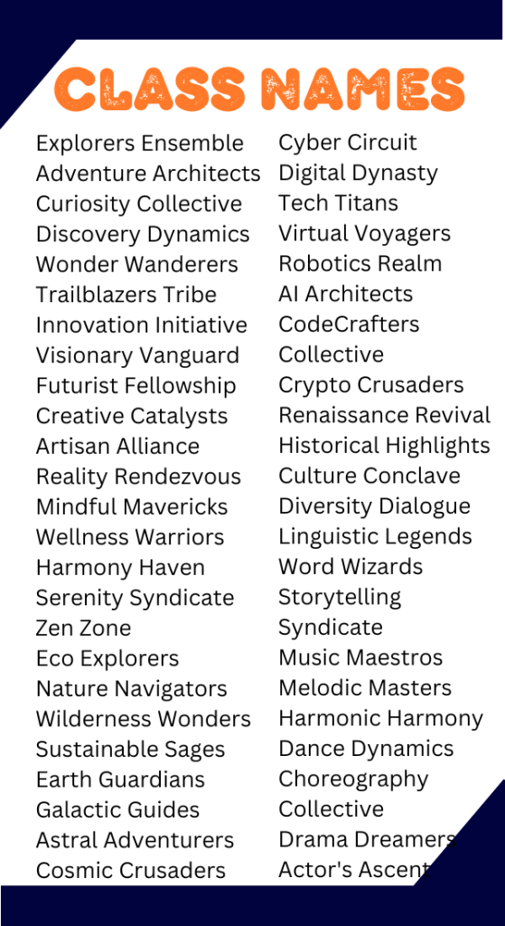 550 Class Names Unique Creative Intere 550 Class Names Unique Creative Intere