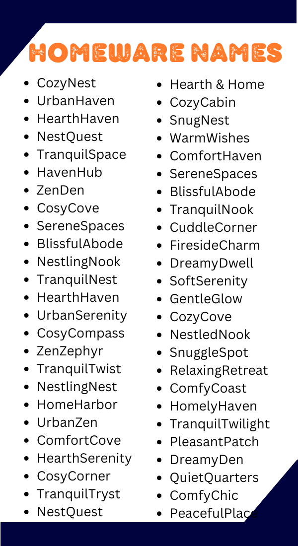 550+ Homeware Names Unique Creative Funny Cool & Catchy